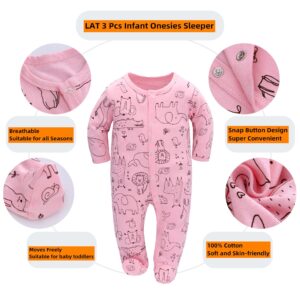 LAT 3 Pcs Infant Girls Boys Footie Onesies Sleeper Newborn Cotton Sleepwear Outfits (Orange fox + Raindrops, S (56cm))