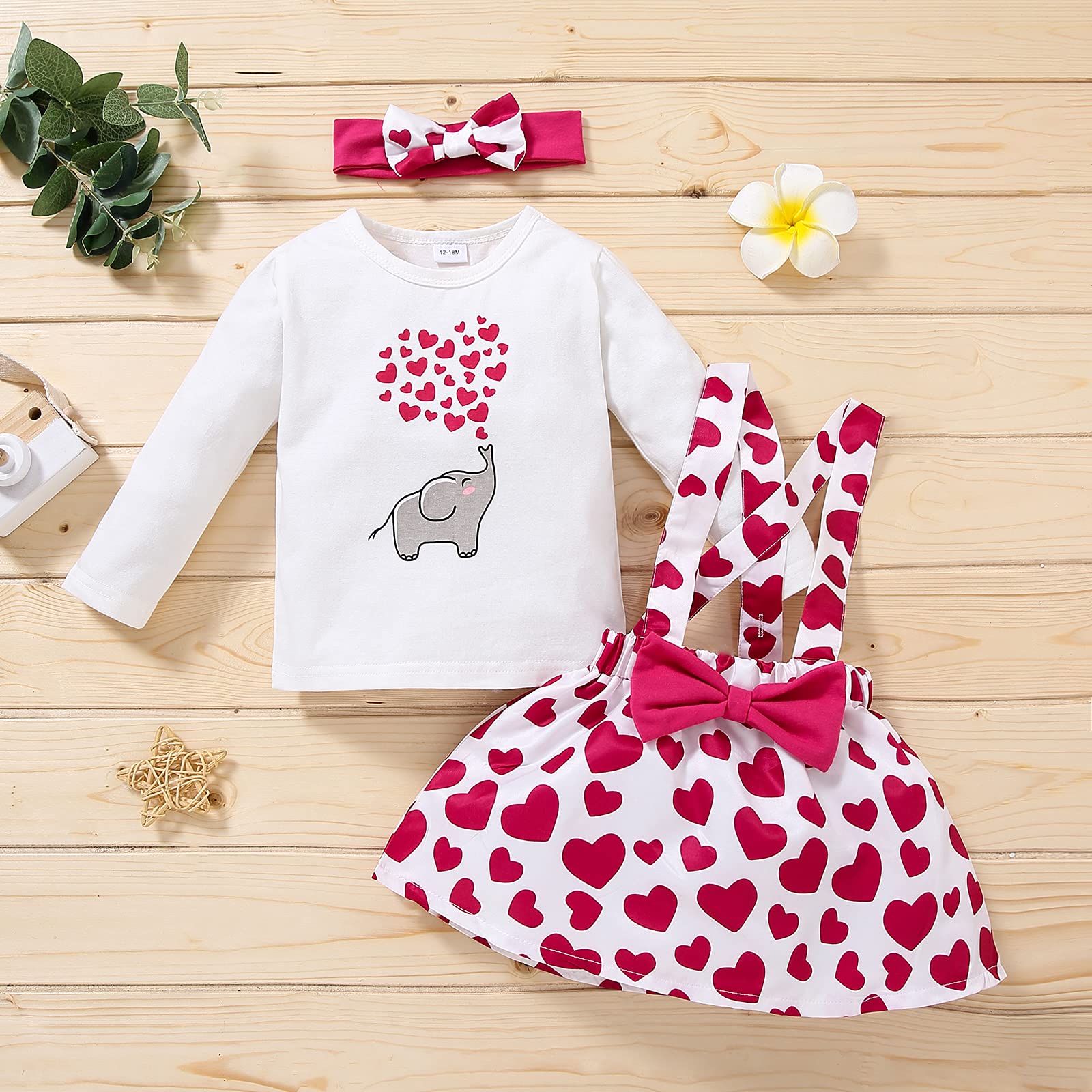 BemeyourBBs 0-5 Years Matching Sister Outfit Toddler Baby Girl Fall Winter Outfit Elephant Print Top Heart Skirt Set Overall Drees（Shirt Top + Skirt,12-18M）