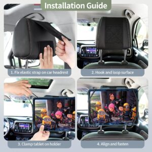 MoKo Universal Headrest Tablet Mount Holder, Adjustable Anti-Slip Strap Car Back Seat Tablet Support for Kids Detachable Stand for 7"-11" Tablets Fits iPad 9 10.2"/Pro 11"/Air 4, Mini 6, Switch, Black