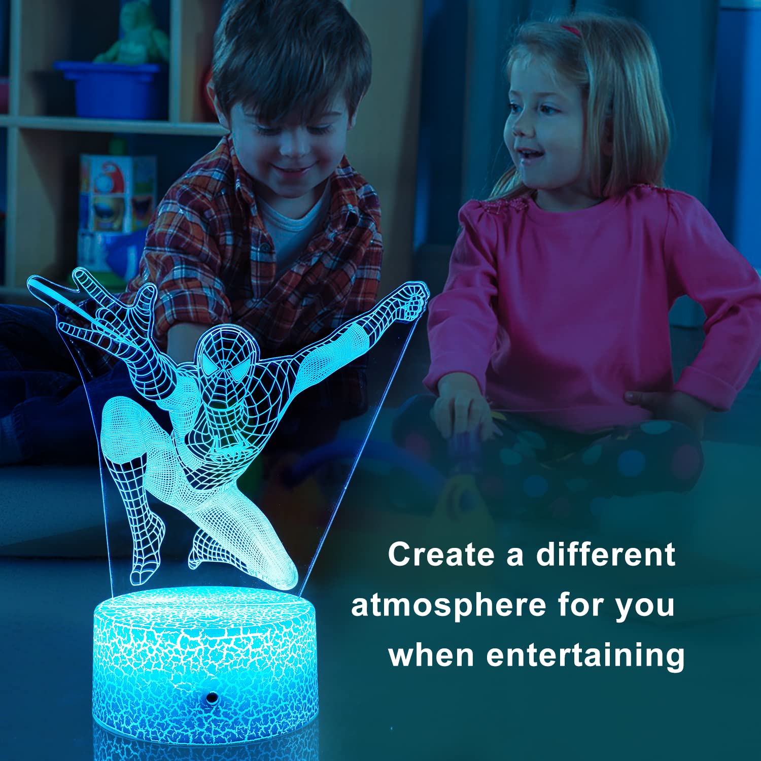 YOOEI Night Light for Kids Cool Gifts 3D Illusion Lamp with 16 Colors Changes with Remote Control Kids Bedside Lamp Toys for 3 4 5 6 7 8 Year Old Boys Christmas Birthday Gifts