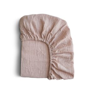 mushie extra soft muslin fitted mini crib sheet | 24"x 38" (blush)