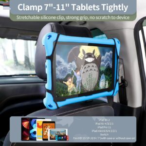 MoKo Universal Headrest Tablet Mount Holder, Adjustable Anti-Slip Strap Car Back Seat Tablet Support for Kids Detachable Stand for 7"-11" Tablets Fits iPad 9 10.2"/Pro 11"/Air 4, Mini 6, Switch, Black