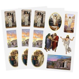 christian brands assorted catholic decal sticker sheet pack, he is risen easter, novelty religious inspirational stickers for sunday schools, journaling, church giveaways, 3 sheets included, multi