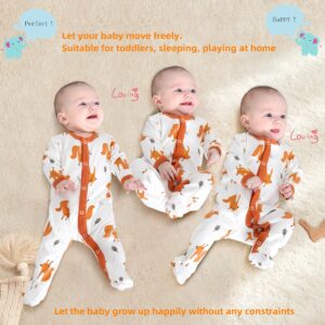 LAT 3 Pcs Infant Girls Boys Footie Onesies Sleeper Newborn Cotton Sleepwear Outfits (Orange fox + Raindrops, S (56cm))