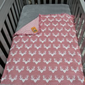 Dear Baby Gear Baby Blankets for Boys & Girls - Neutral Baby Blankets - Baby Girl Blanket & Baby Boy Blankets - Baby Blankets Unisex - Antler Dusty Rose, Pink Ruffle 40x30 Inches