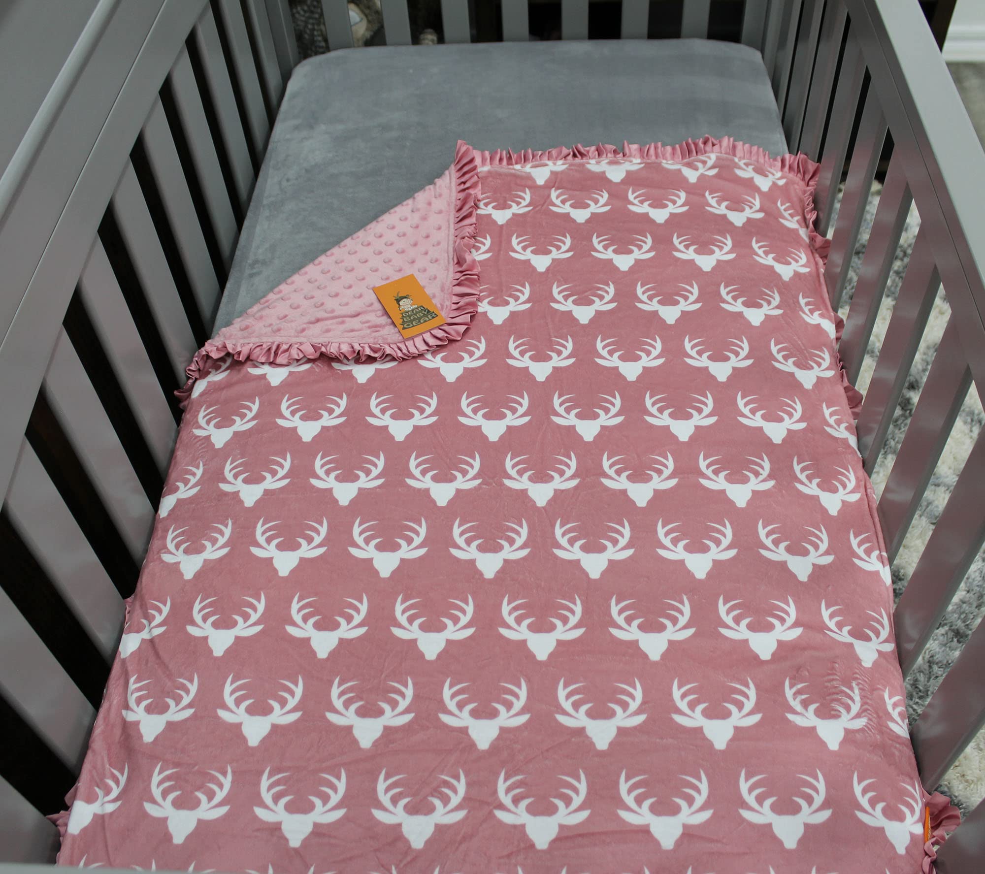 Dear Baby Gear Baby Blankets for Boys & Girls - Neutral Baby Blankets - Baby Girl Blanket & Baby Boy Blankets - Baby Blankets Unisex - Antler Dusty Rose, Pink Ruffle 40x30 Inches