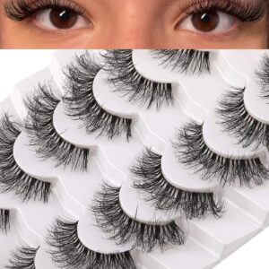 Wispy Lashes Fluffy Natural False Eyelashes Clear Band Eye Lashes Pack Mink 15mm 5D Volume Strip Fake Eyelashes 7 Pairs by Geeneiya (5D15), 7.0 Count