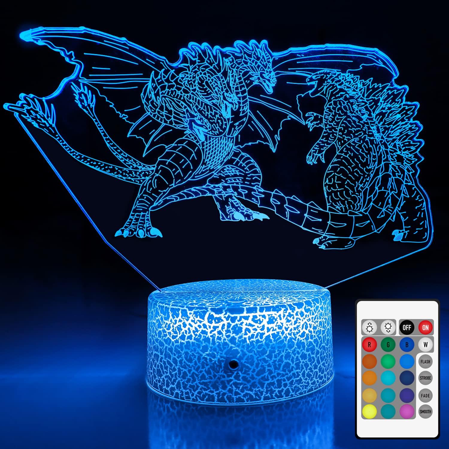 YOOEI Night Light for Kids Cool Gifts 3D Illusion Lamp with 16 Colors Changes with Remote Control Kids Bedside Lamp Toys for 3 4 5 6 7 8 Year Old Boys Christmas Birthday Gifts