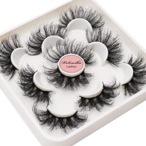 veleasha lashes big curl 3d faux mink lashes 25mm long dramatic fake eyelashes for gorgeous eye makeup, 5 pairs pack false eyelashes (ms03)