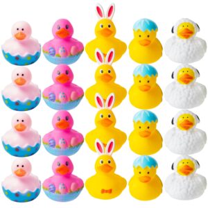 haooryx 20pcs easter rubber duckies toys, novelty yellow rubber ducks bunny bathtub duck baby shower float ducky decor carnival pinata filler class rewards basket stuffing for kids