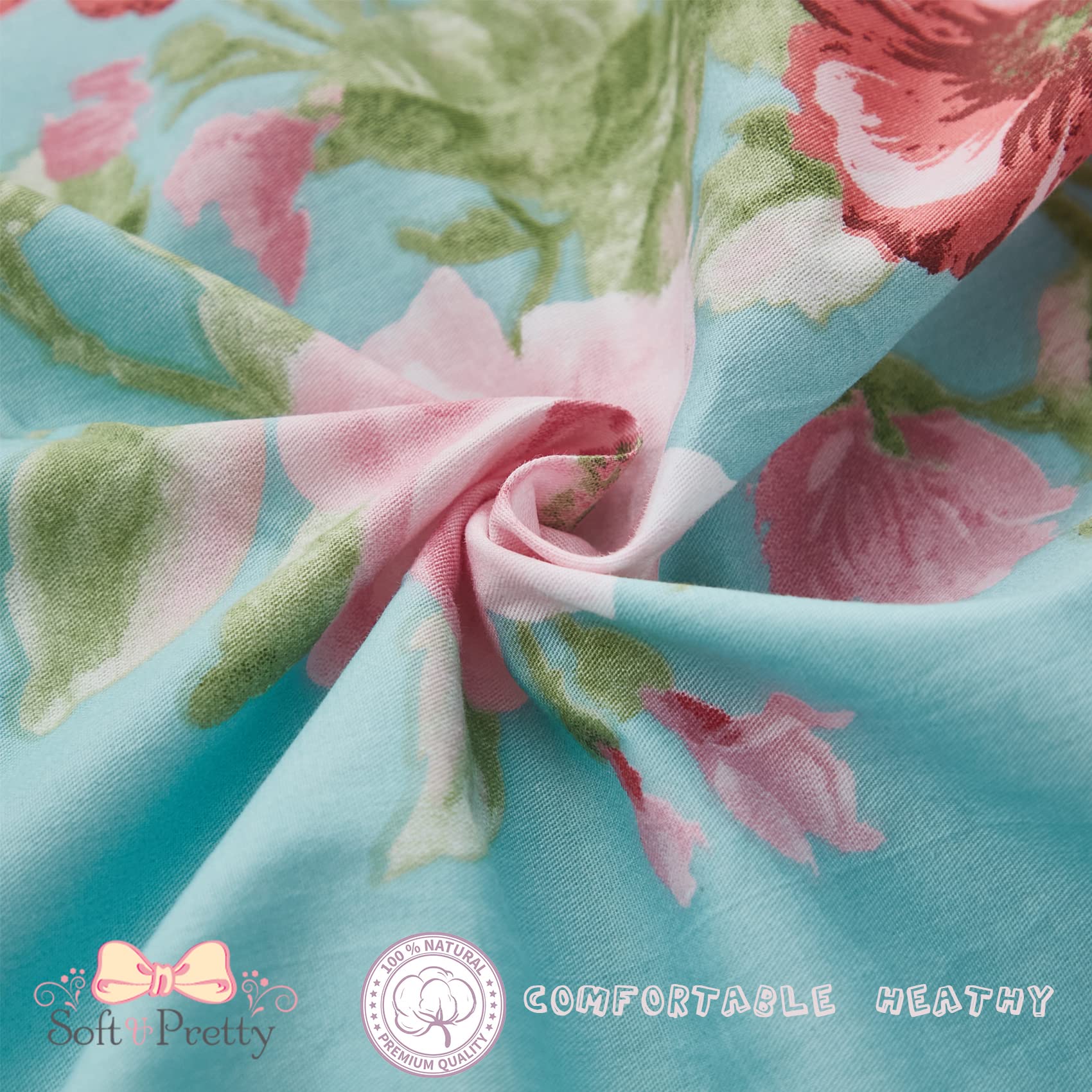 Brandream Baby Girls Crib Bedding Set Watercolor Botanical Floral Nursery Bedding Set Pink Green Blue Aqua Red Boho Farmhouse Country Princess Chic Rose Ruffle 3-Piece