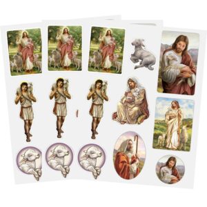 christian brands assorted catholic decal sticker sheet pack, the good shepherd jesus christ, novelty religious inspirational stickers for sunday schools, scrapbooking, journaling, 3 sheets included