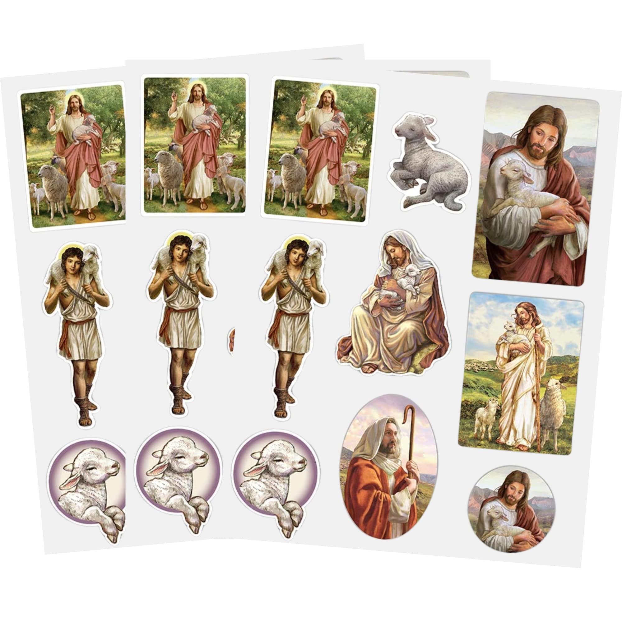 Christian Brands Assorted Catholic Decal Sticker Sheet Pack, The Good Shepherd Jesus Christ, Novelty Religious Inspirational Stickers for Sunday Schools, Scrapbooking, Journaling, 3 Sheets Included