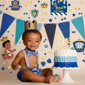 Haooryx 72Pcs Royal Prince Wall Decals Sticker, Royal Blue Vinyl Decal Wall Stickers African American Little Prince Boy Baby Shower Birthday Party Decoration Supplies Waterproof Nursery Wall Art Decor