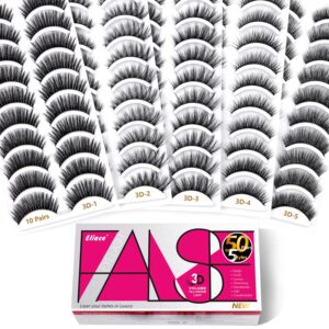 eliace false eyelashes kit, cat eye mink lashes 50 pairs super value pack with 5 stylish styles, volume 3d faux mink lashes curly & full, fake eyelashes for a natural look, eye lashes sets pack