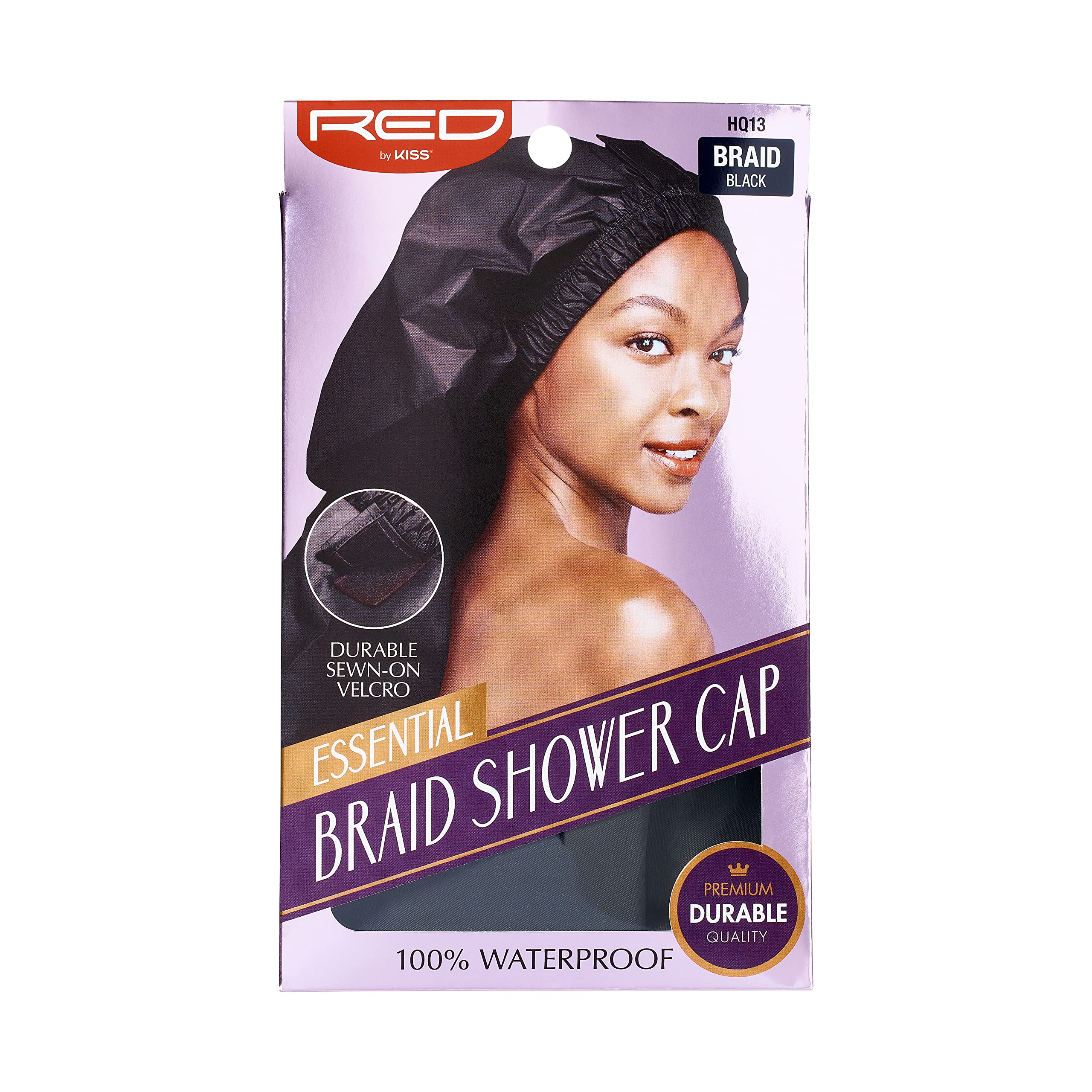 Red by Kiss Essential Super Large Waterproof Braid Shower Cap, Reusable Caps with Elastic Band