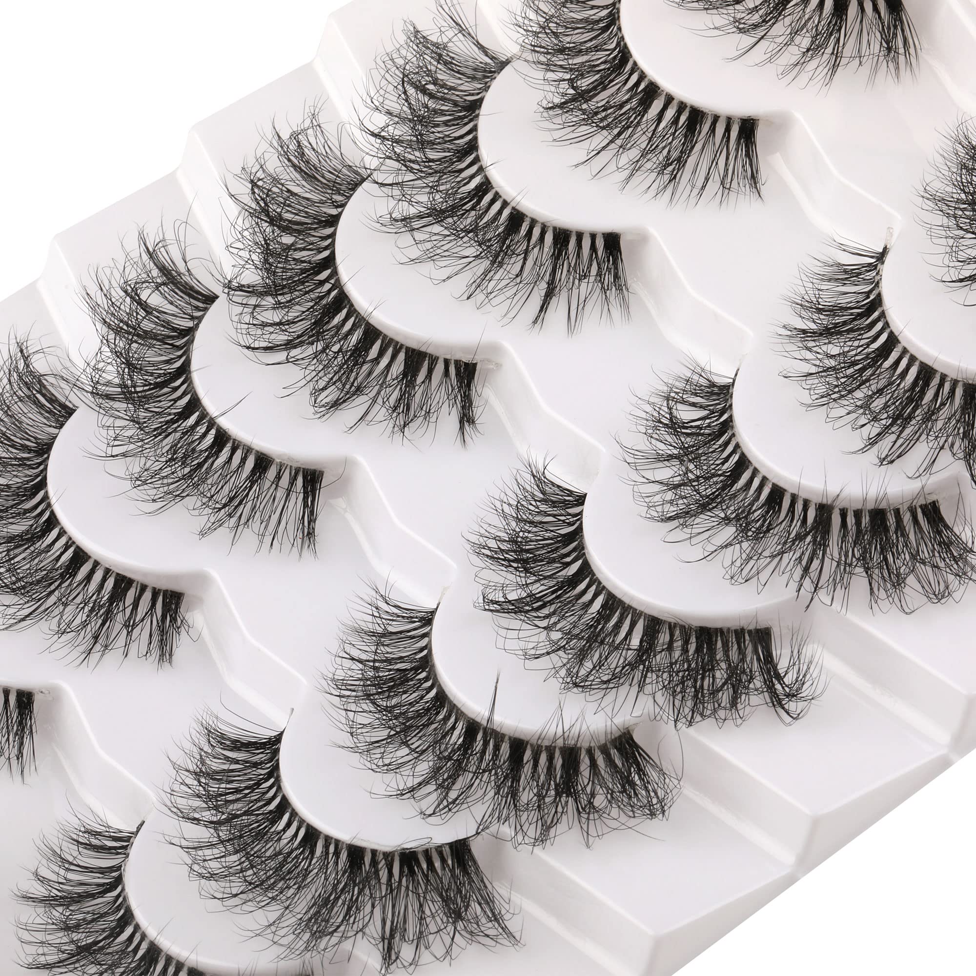 Wispy Lashes Fluffy Natural False Eyelashes Clear Band Eye Lashes Pack Mink 15mm 5D Volume Strip Fake Eyelashes 7 Pairs by Geeneiya (5D15), 7.0 Count