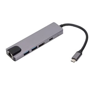 USB C Hub Multiport Adapter, Hub Card Reader Aluminum Alloy Fast Data Transfer 4K Ultra HD Video RJ45 100m Port for Charging Data Conversion