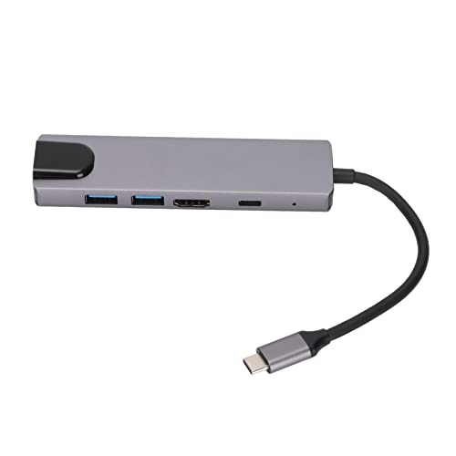 USB C Hub Multiport Adapter, Hub Card Reader Aluminum Alloy Fast Data Transfer 4K Ultra HD Video RJ45 100m Port for Charging Data Conversion