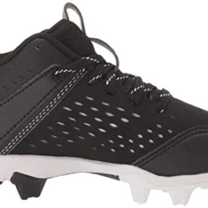 Under Armour Baby Boys Leadoff Mid Junior Rubber Molded Cleat Baseball Shoe, (001) Black/Black/White, 11 Little Kid US