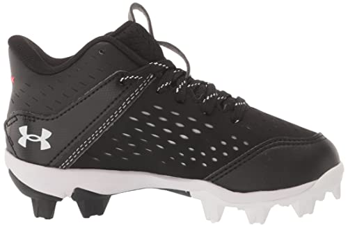 Under Armour Baby Boys Leadoff Mid Junior Rubber Molded Cleat Baseball Shoe, (001) Black/Black/White, 11 Little Kid US