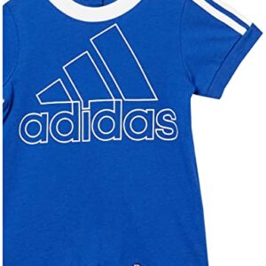 adidas baby boys Short Sleeve 3- Stripe Shortie Rompers, Team Royal Blue, 18 Months US