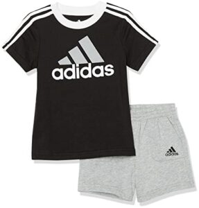 adidas boys' baby 2 piece french terry short set, black, 24 months