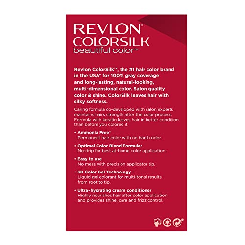 Permanent Hair Color by Revlon, Permanent Brown Hair Dye, Colorsilk with 100% Gray Coverage, Ammonia-Free, Keratin and Amino Acids, Brown Shades, 32 Dark Mahogany Brown (Pack of 3)