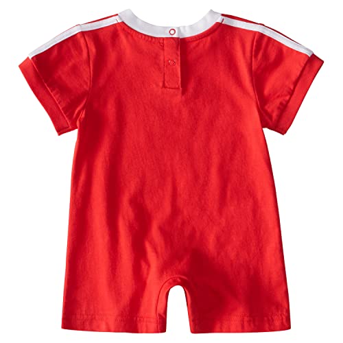 adidas baby boys Short Sleeve 3- Stripe Shortie Rompers, Vivid Red, 3 Months US