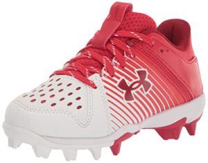 under armour baby boys leadoff low junior rubber molded cleat baseball shoe, (601) red/white/white, 3 little kid us