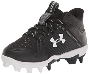 under armour baby boys leadoff mid junior rubber molded cleat baseball shoe, (001) black/black/white, 11 little kid us