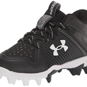 Under Armour Baby Boys Leadoff Mid Junior Rubber Molded Cleat Baseball Shoe, (001) Black/Black/White, 11 Little Kid US