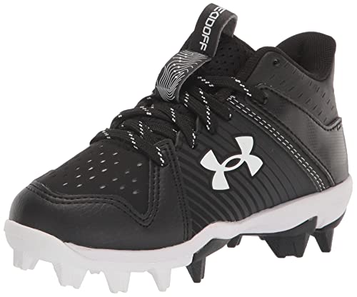 Under Armour Baby Boys Leadoff Mid Junior Rubber Molded Cleat Baseball Shoe, (001) Black/Black/White, 11 Little Kid US