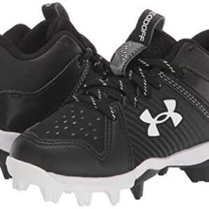 Under Armour Baby Boys Leadoff Mid Junior Rubber Molded Cleat Baseball Shoe, (001) Black/Black/White, 11 Little Kid US