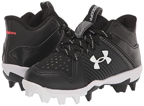 Under Armour Baby Boys Leadoff Mid Junior Rubber Molded Cleat Baseball Shoe, (001) Black/Black/White, 11 Little Kid US