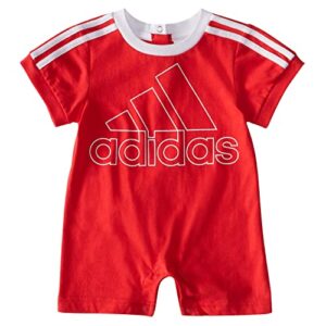 adidas baby boys short sleeve 3- stripe shortie rompers, vivid red, 3 months us