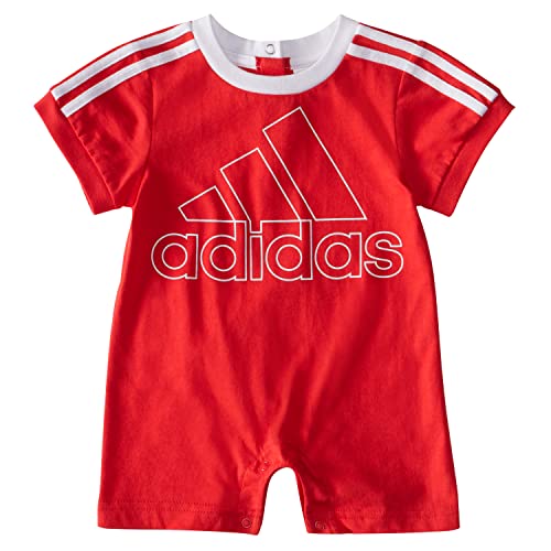 adidas baby boys Short Sleeve 3- Stripe Shortie Rompers, Vivid Red, 3 Months US