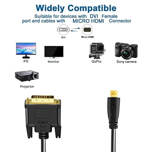 Twozoh Micro HDMI to DVI Cable 6FT, Micro HDMI 1.4 to DVI 24+1 Pin Male to Male Cable Support 1080P Full HD