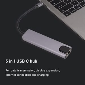 USB C Hub Multiport Adapter, Hub Card Reader Aluminum Alloy Fast Data Transfer 4K Ultra HD Video RJ45 100m Port for Charging Data Conversion