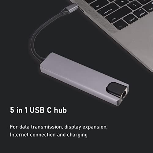 USB C Hub Multiport Adapter, Hub Card Reader Aluminum Alloy Fast Data Transfer 4K Ultra HD Video RJ45 100m Port for Charging Data Conversion