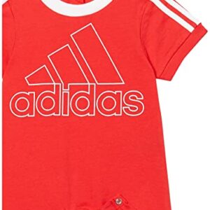 adidas baby boys Short Sleeve 3- Stripe Shortie Rompers, Vivid Red, 3 Months US