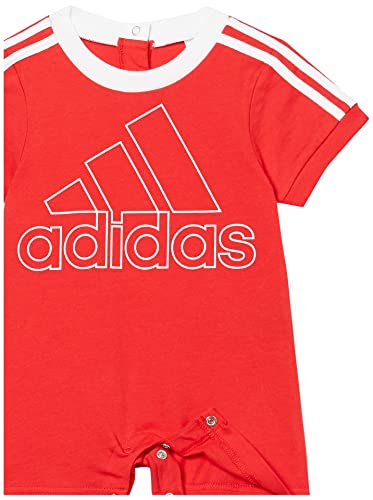 adidas baby boys Short Sleeve 3- Stripe Shortie Rompers, Vivid Red, 3 Months US