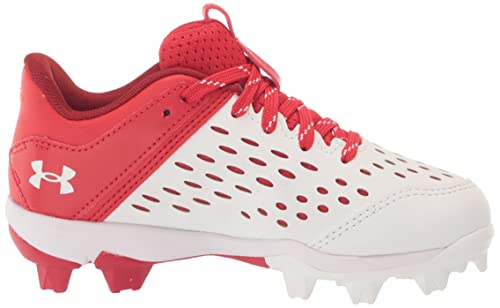 Under Armour Baby Boys Leadoff Low Junior Rubber Molded Cleat Baseball Shoe, (601) Red/White/White, 3 Little Kid US