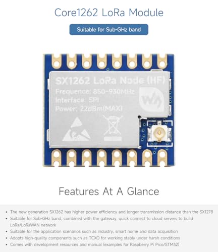 Waveshare Core1262 HF LoRa Module, SX1262 Chip, Meshtastic Devices,Long-Range Communication, Anti-Interference, Suitable for Sub-GHz Band