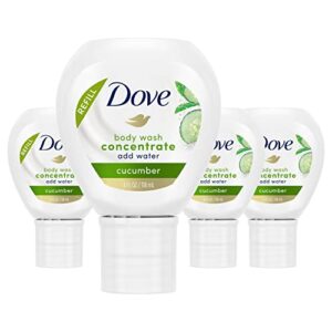 dove body wash concentrate refill cucumber 4 pack for use reusable bottle for instantly soft skin and lasting nourishment 4 fl oz (makes 16 fl oz)