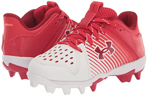 Under Armour Baby Boys Leadoff Low Junior Rubber Molded Cleat Baseball Shoe, (601) Red/White/White, 3 Little Kid US