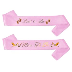 dad to be & mom to be sash for baby shower - pink with gold letters dad and mom to be sash baby shower | girl baby shower sash father mother decorations gender reveal belly sash new princess favor