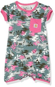 carhartt baby girls short-sleeve outdoor camo print rompers, raspberry rose, 24 months us