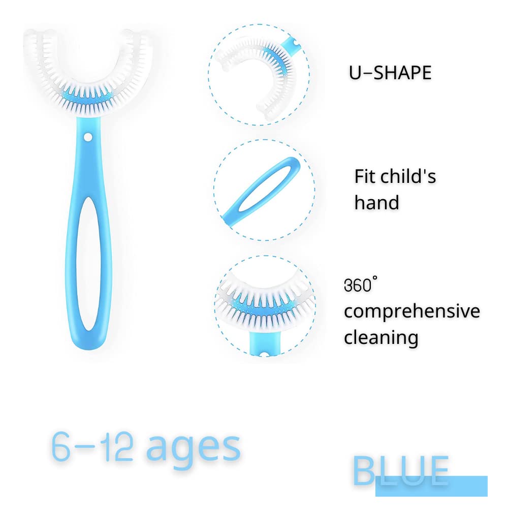 Kidszz Kids U-Shaped Toothbrush, (2-6 Years) Toddler Manual Training Toothbrush Food-Grade Soft Silicone Brush Head 360 ° Oral Teeth Cleaning Design (3pcs)