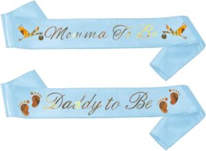 daddy to be & mommy to be sash for baby shower- blue w/gold lettering baby gender reveal ideas boy ideas dad diaper party favor new father gift prince decorations dadchelor baby gifts little man